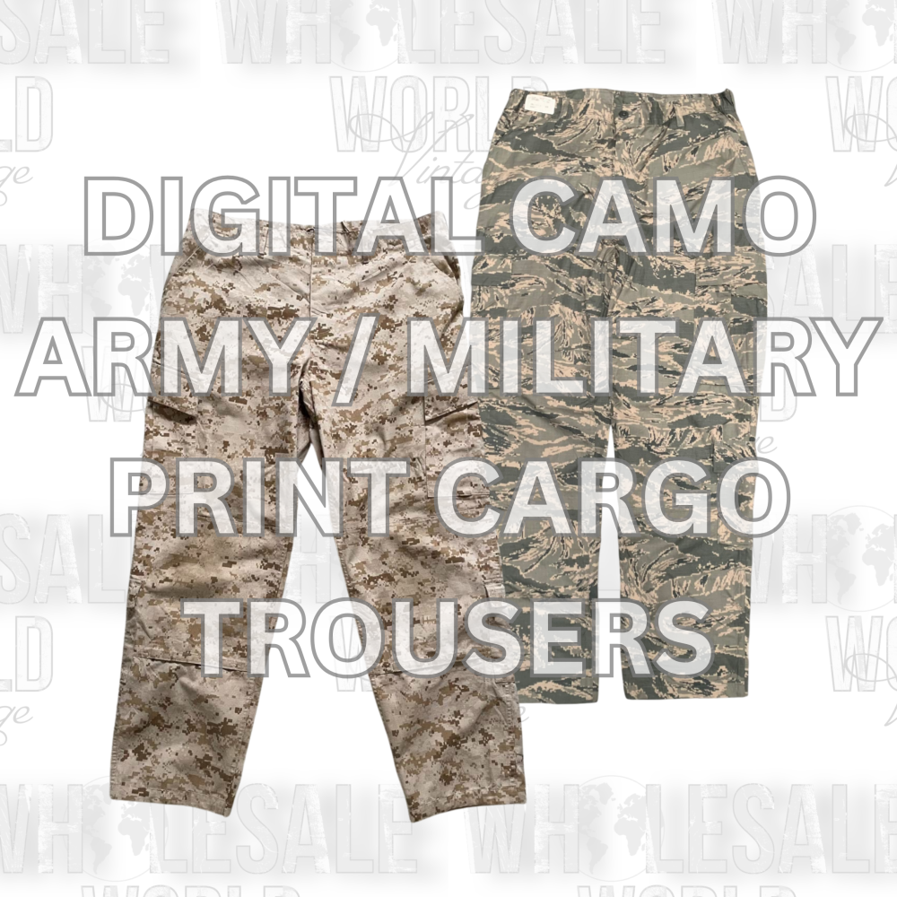 DIGITAL CAMO ARMY / MILITARY PRINT CARGO TROUSERS - GRADE AB - 35PC